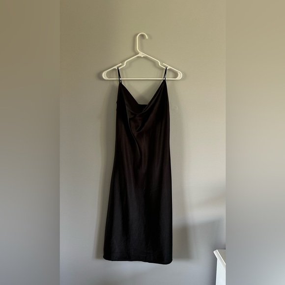 Dresses | Cow Neck Black Satin Dress | Poshmark